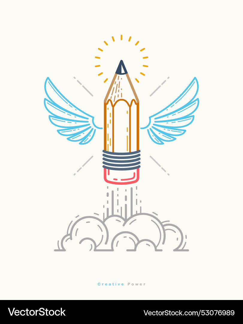 Pencil with wings launching like a rocket start Vector Image