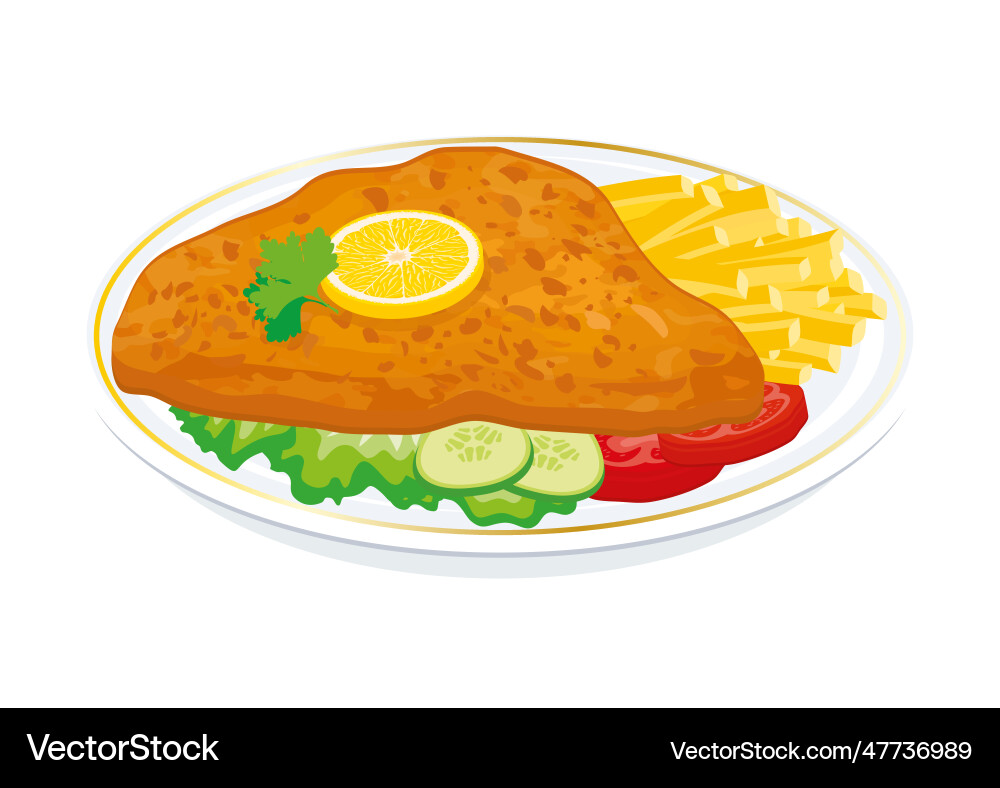 Pork Schnitzel with Fries Icon Royalty Free Vector Image