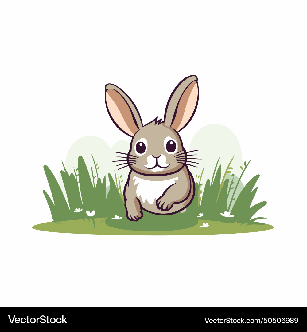 Rabbit sitting in the grass on white background Vector Image