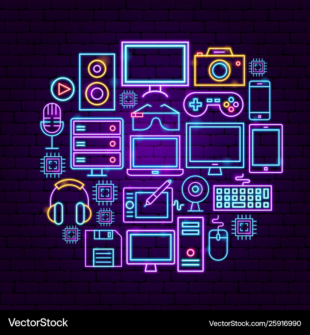 Computer technology neon concept Royalty Free Vector Image