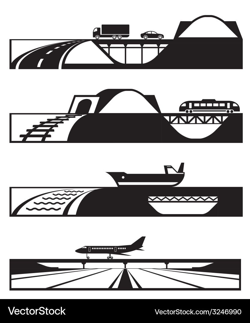 Different types of roads with vehicles Royalty Free Vector