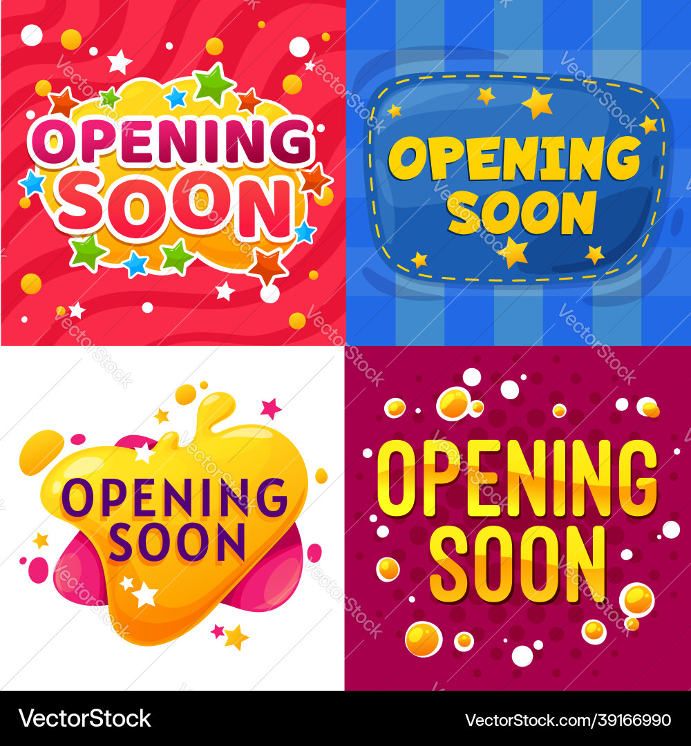 Opening soon promotion cartoon banners Royalty Free Vector