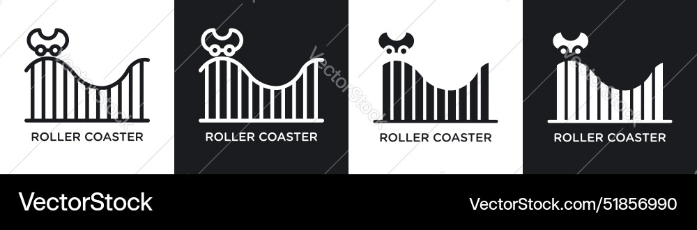 Roller coaster icon set in black and white filld Vector Image