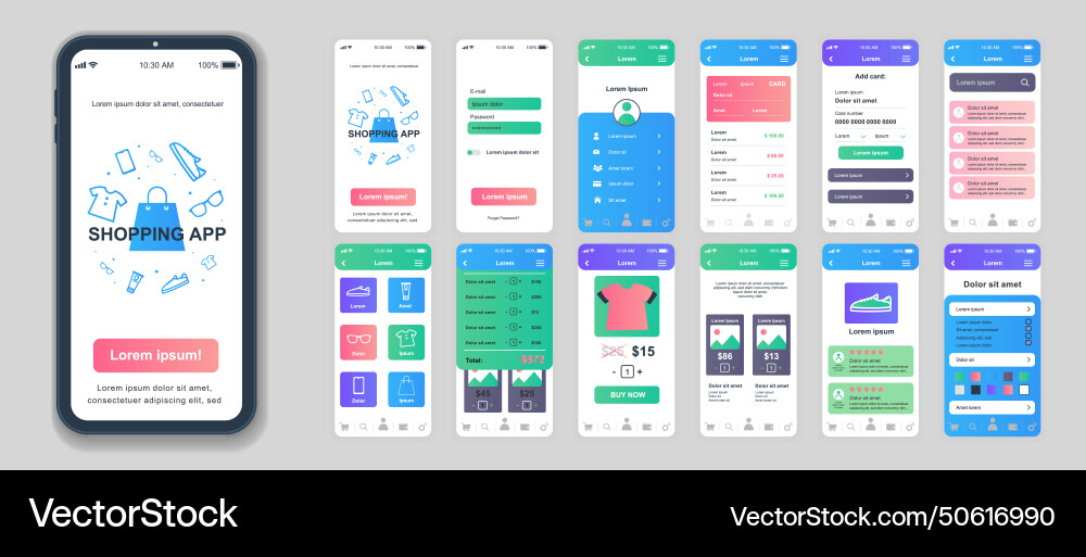 Shopping mobile app screens set for web templates Vector Image