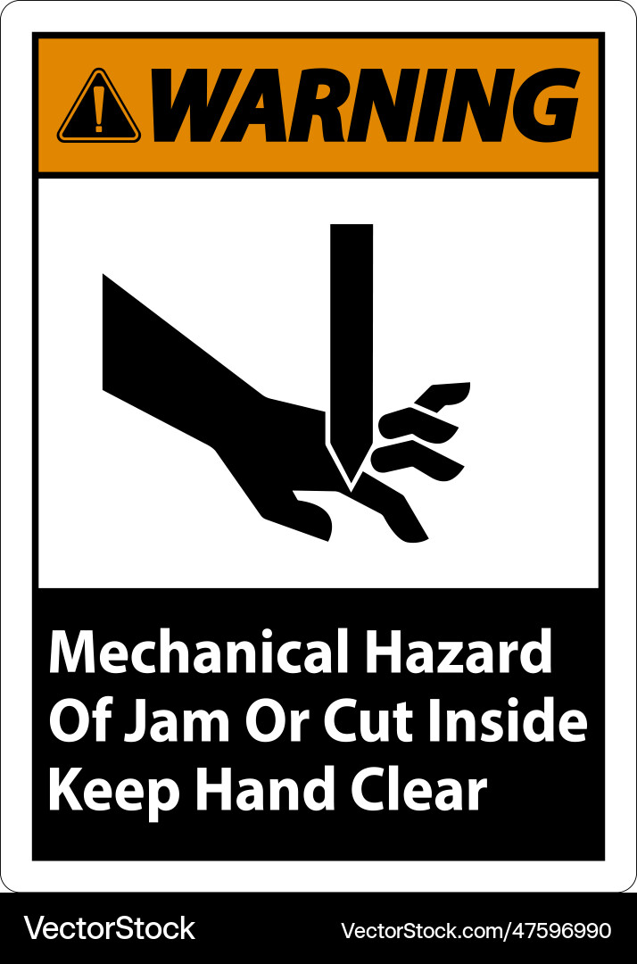 Warning mechanical hazard of jam or cut inside Vector Image