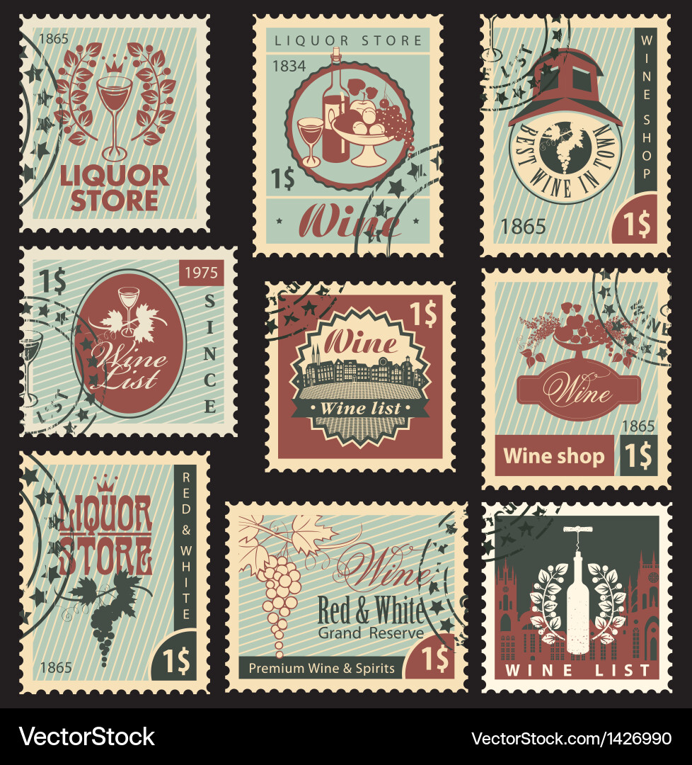 Wine & Liquor Stamps Collection Royalty Free Vector