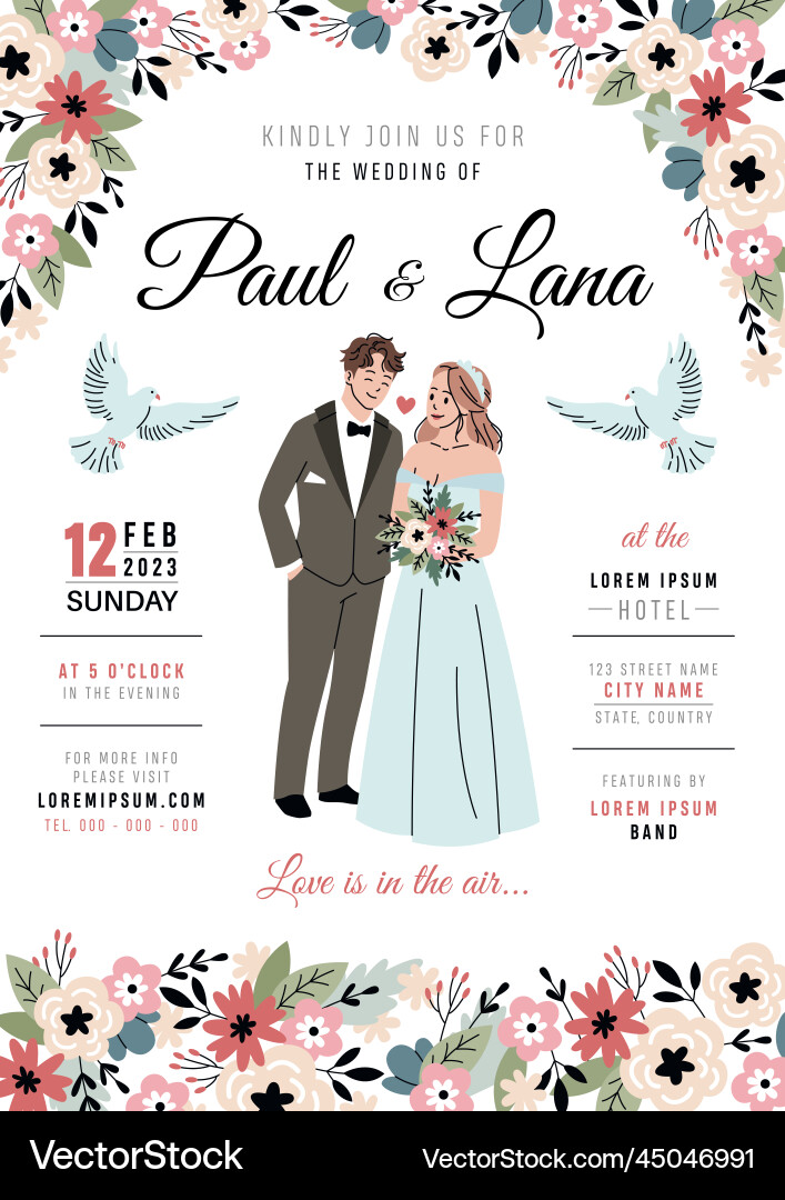 Cute bride and groom invitation wedding ceremony Vector Image