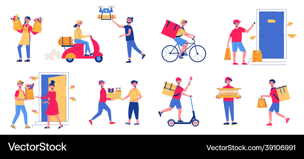 Food delivery color icon set Royalty Free Vector Image