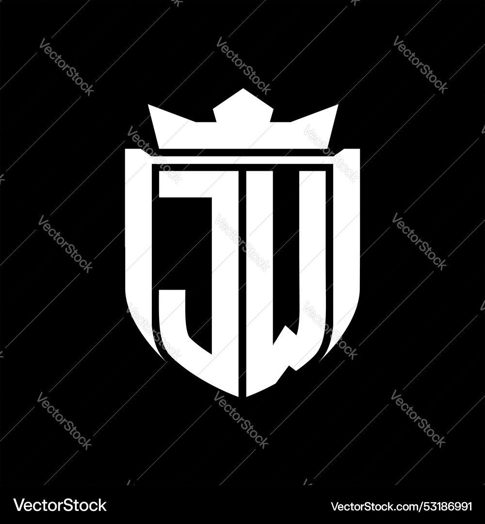 Jw letter logo shield shape inside shield badge Vector Image