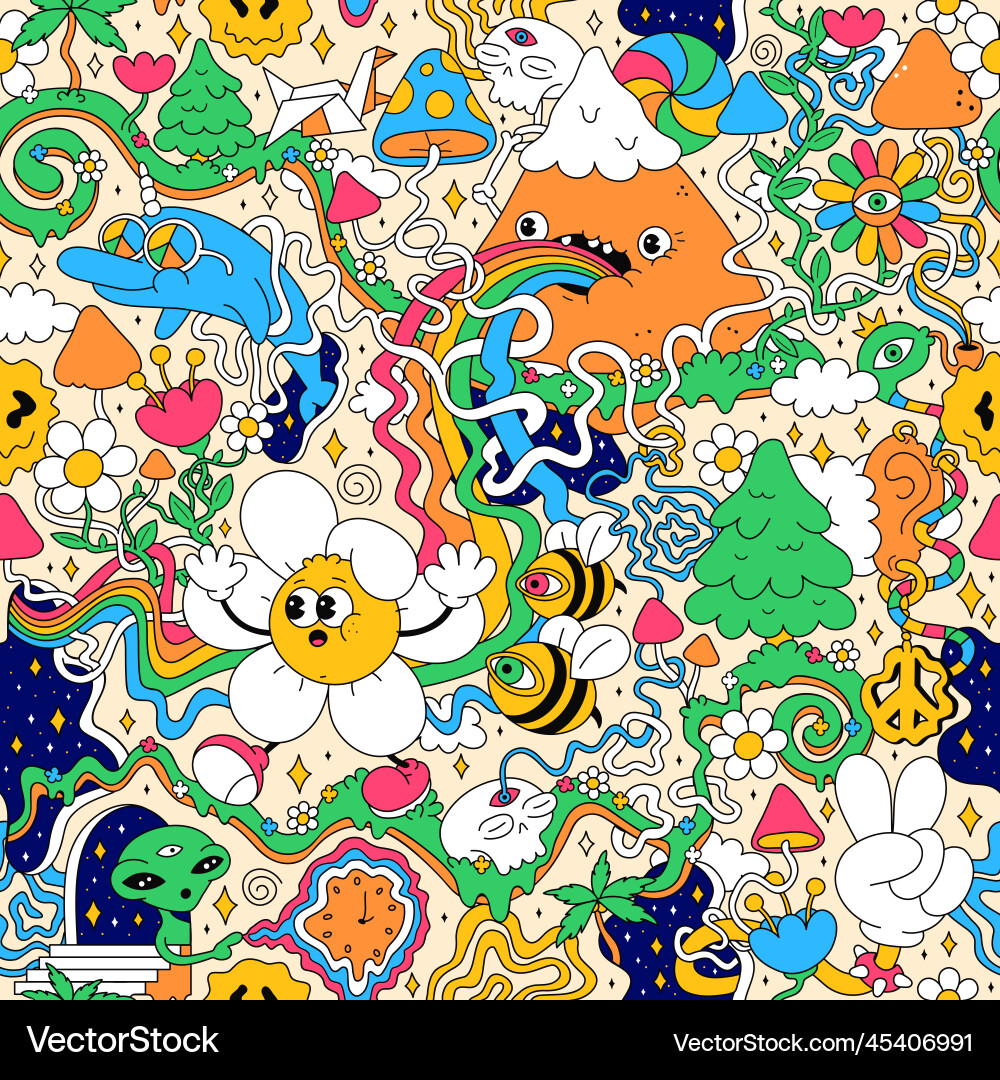 Psychedelic trippy seamless pattern artmushroom Vector Image