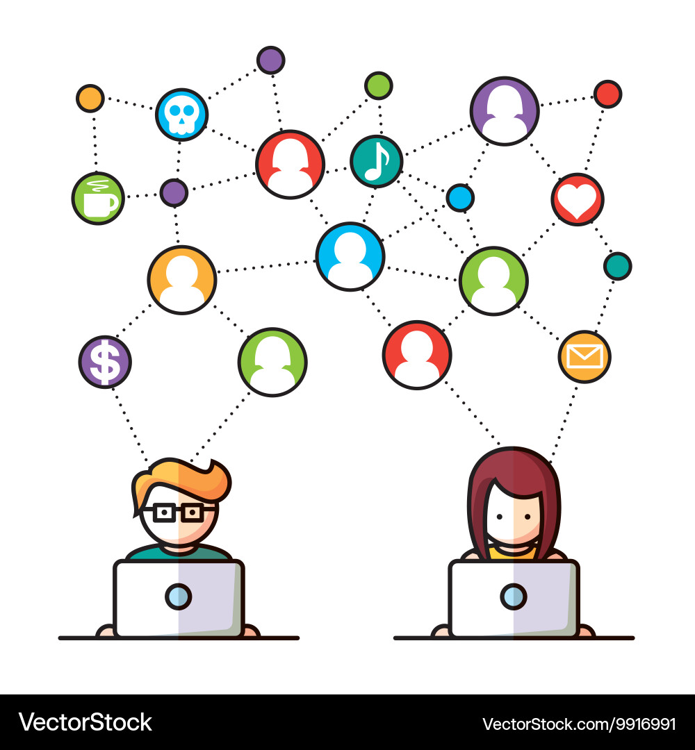 Social media network people with computers Vector Image