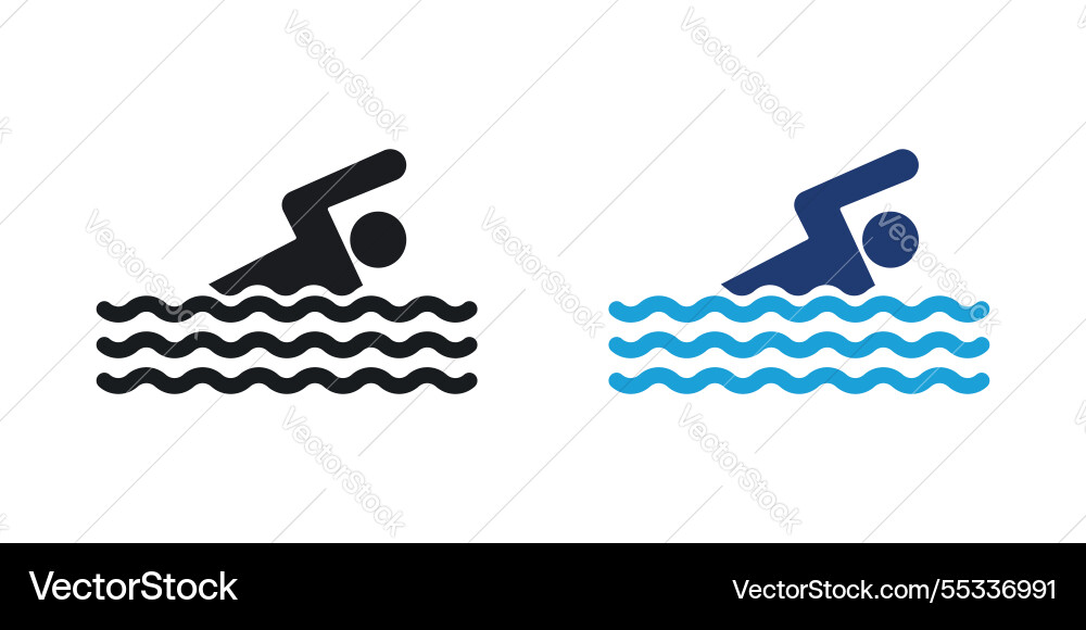 Swimmer icons set black and colored style Vector Image