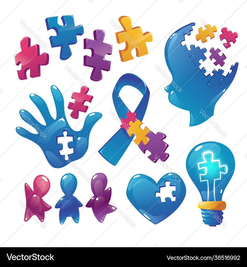 Autism Awareness Puzzle Icons Royalty Free Vector Image