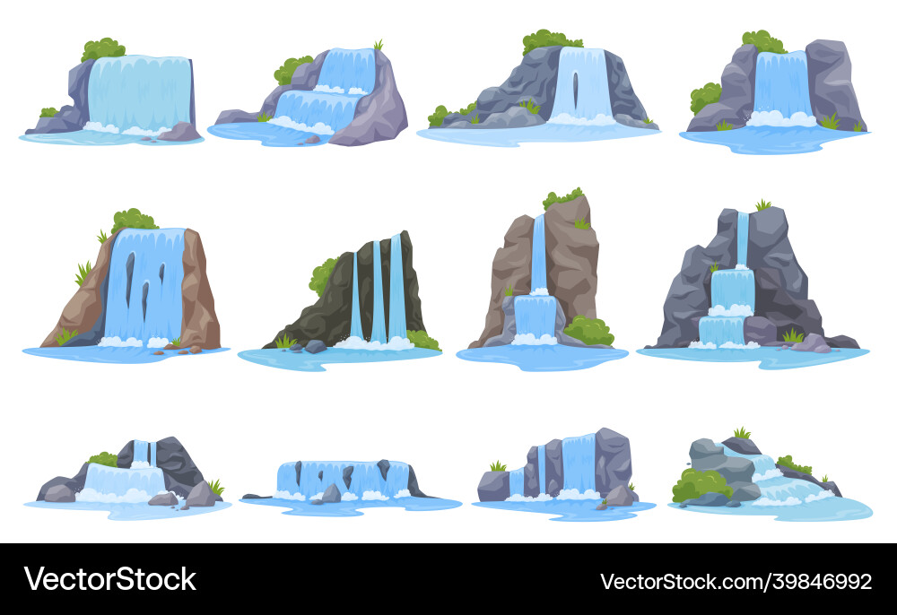 Cartoon waterfall set flat Royalty Free Vector Image