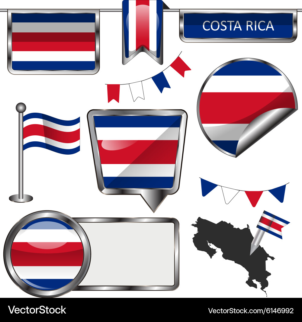 Glossy icons with costa rican flag Royalty Free Vector Image