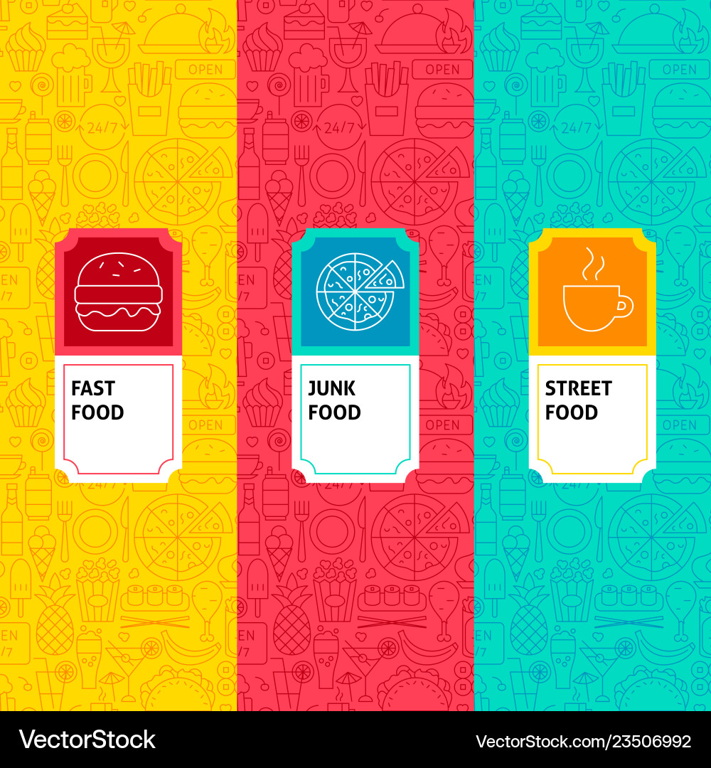 Line fast food package labels Royalty Free Vector Image
