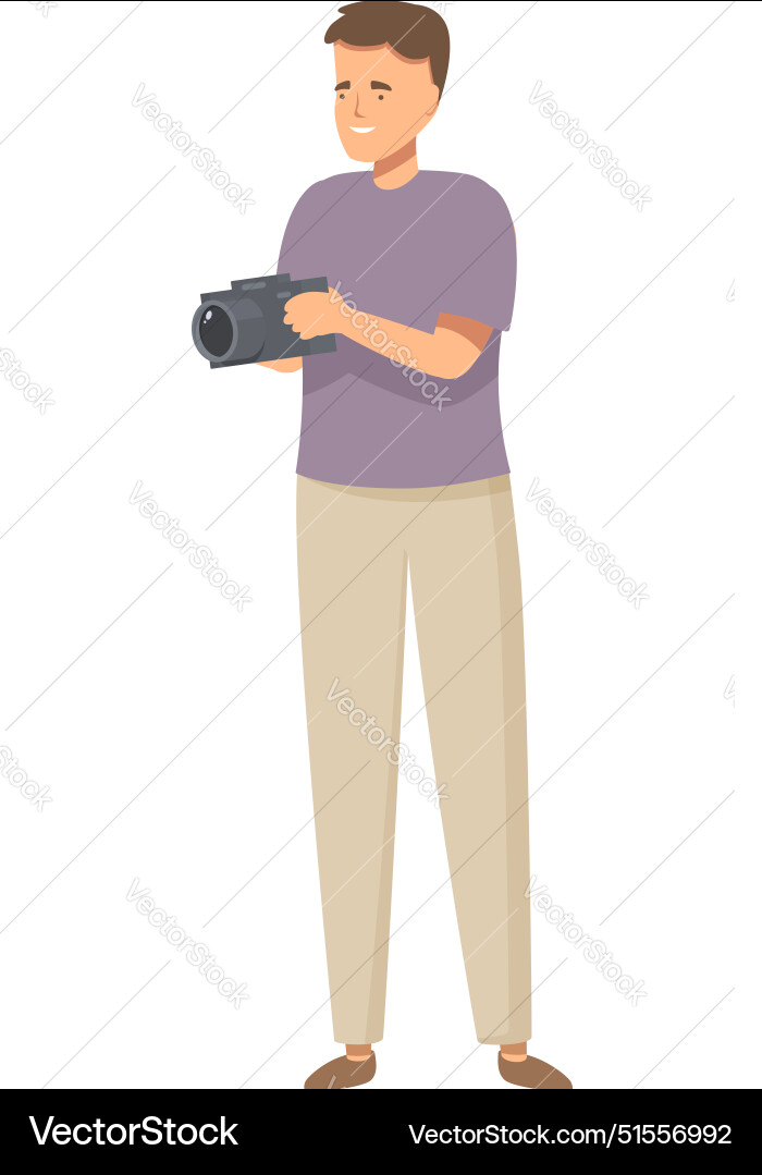 Male photographer holding digital camera taking Vector Image