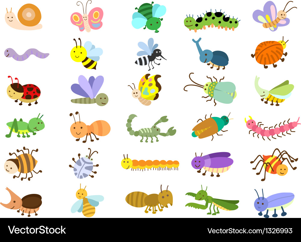 Colorful Cartoon Insects Royalty Free Vector Image