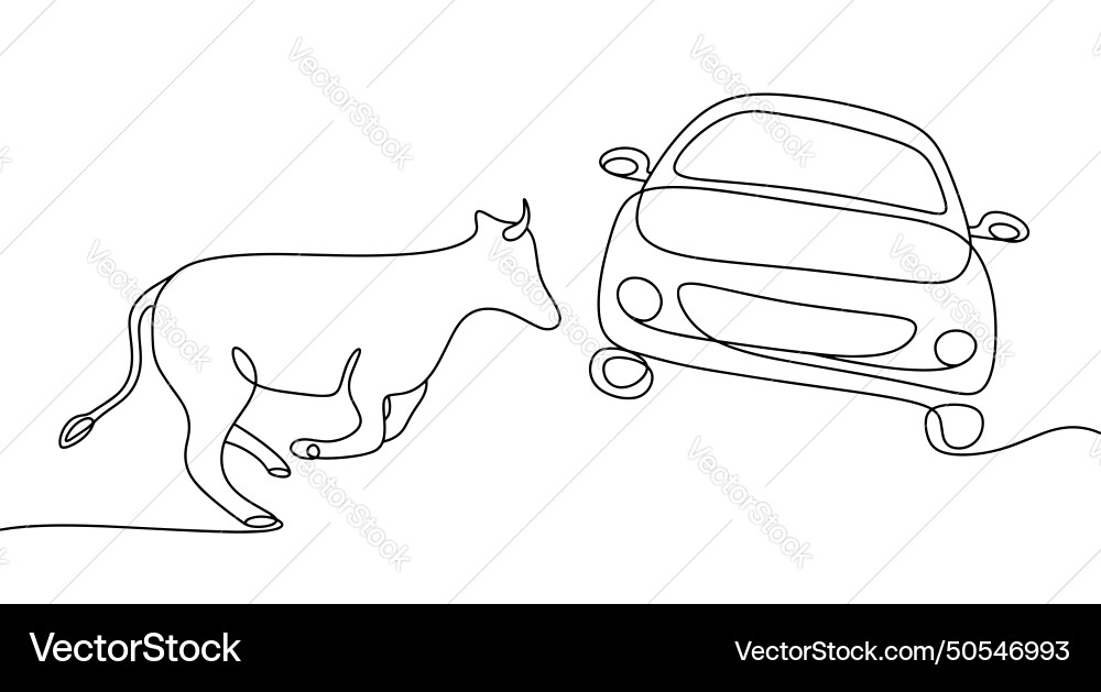 Cow car one line Royalty Free Vector Image - VectorStock