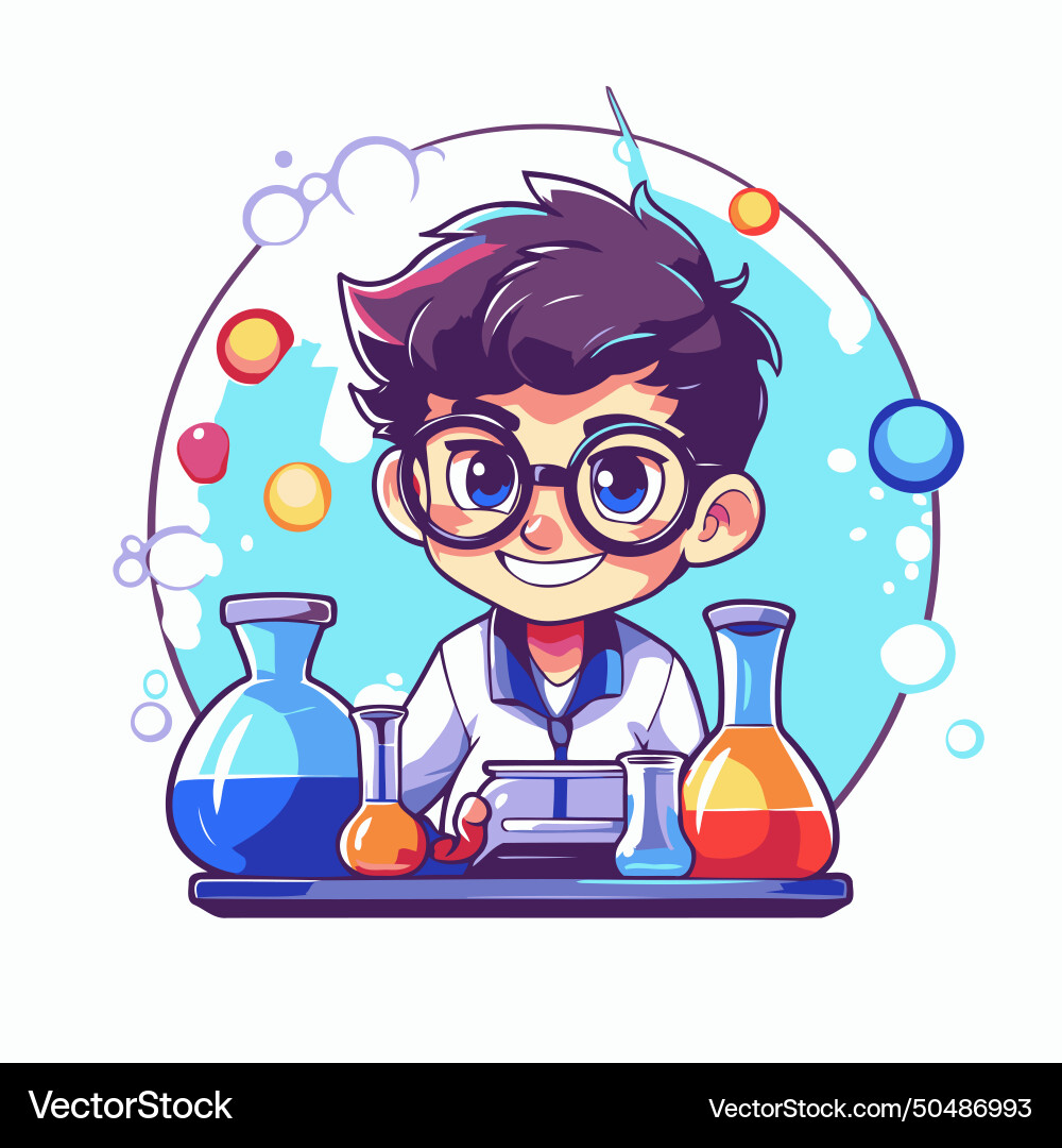 Cute boy scientist cartoon character science Vector Image