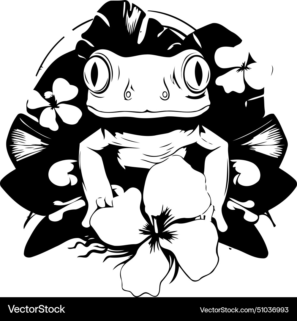 Frog and hibiscus flower hand drawn Royalty Free Vector