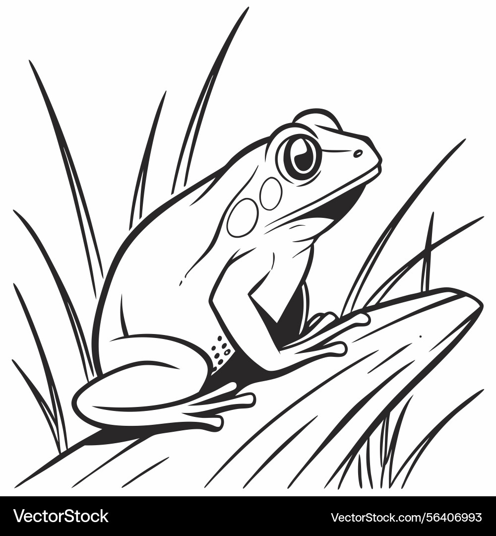 Frog on log line art Royalty Free Vector Image