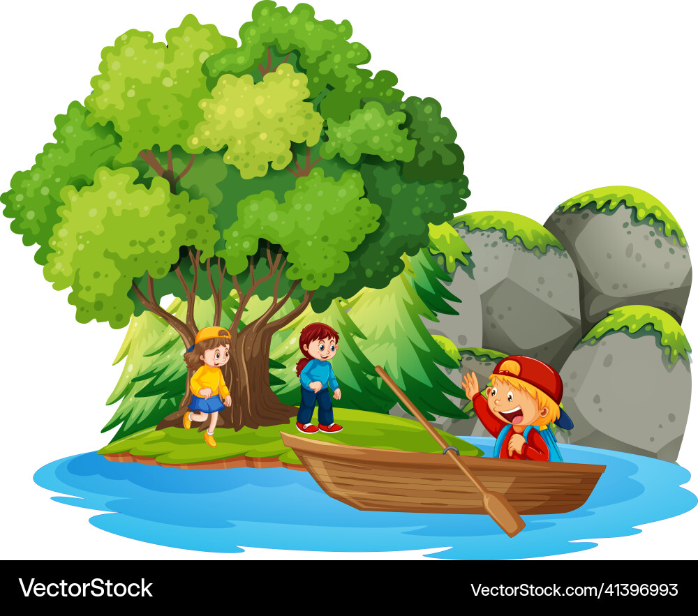 Isolated forest island with children cartoon Vector Image