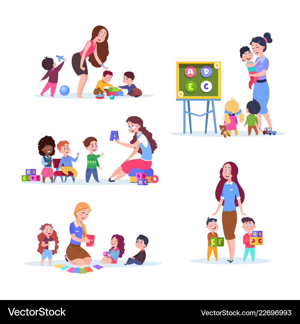 Kids in kindergarten fun children learning Vector Image