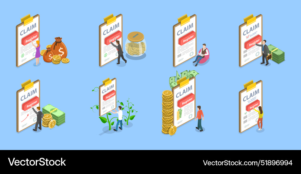 3d isometric flat set of compensation Royalty Free Vector