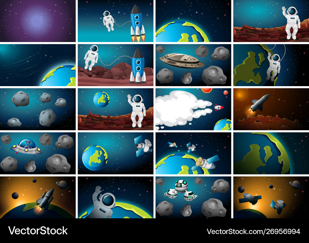 Big set space background scenes Royalty Free Vector Image