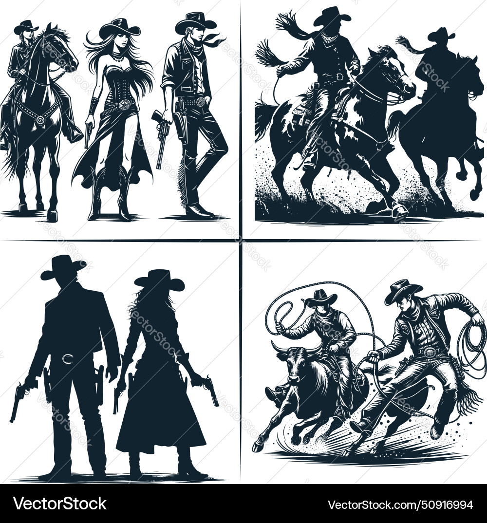 Cowboy and cowgirl bundle file Royalty Free Vector Image