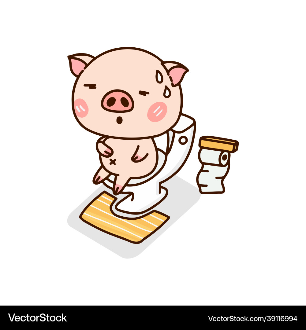 Cute pig pooping on toilet Royalty Free Vector Image