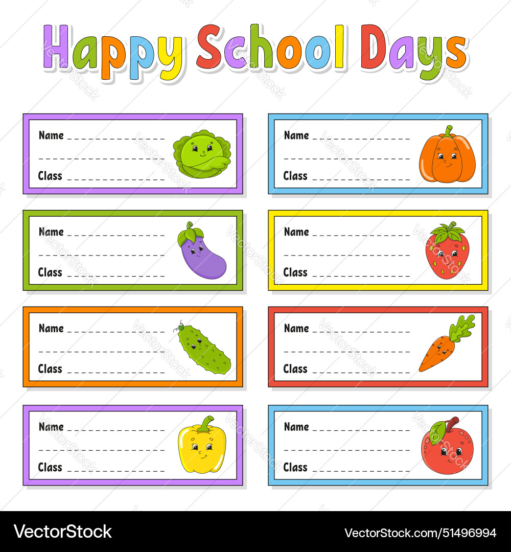 Name and class back to school labels set stickers Vector Image