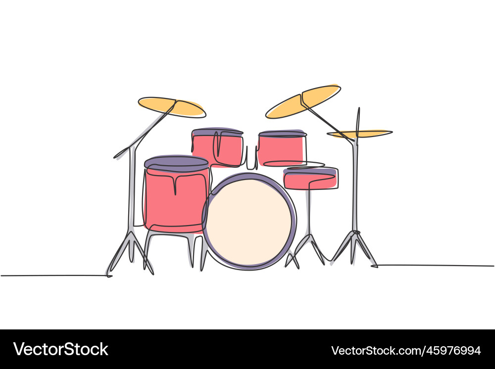 One single line drawing of drum band set Vector Image