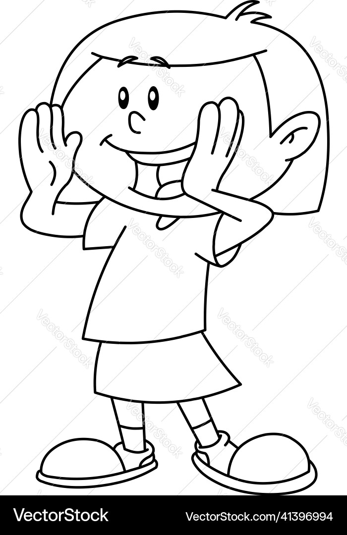 Outlined girl calling someone Royalty Free Vector Image