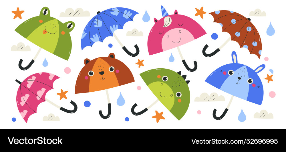 Children umbrellas with cute pattern design Vector Image