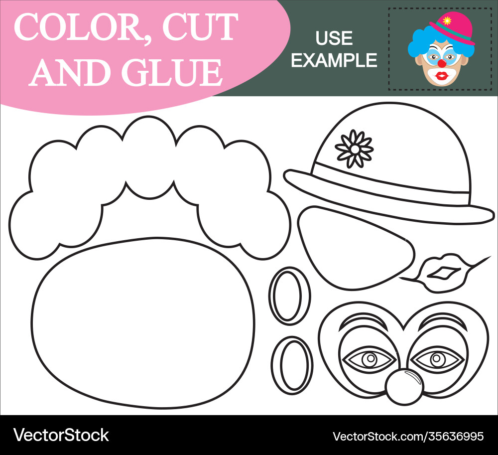 Paint cut and paste image clown game Royalty Free Vector