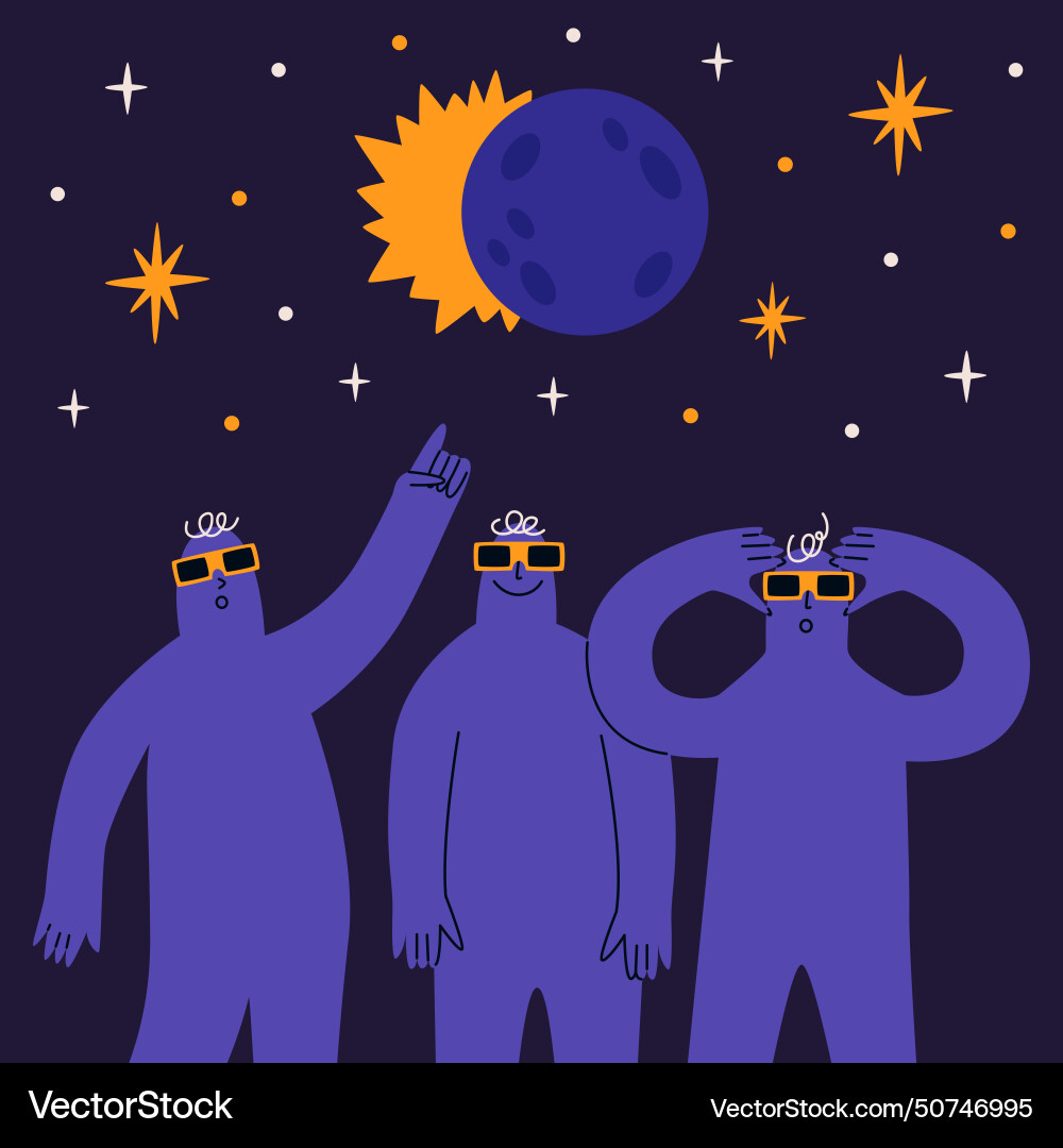 People look at solar eclipse Royalty Free Vector Image