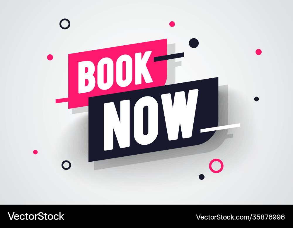 Dynamic book now label Royalty Free Vector Image