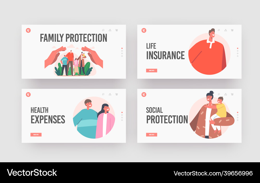 Family protection landing page template set Vector Image