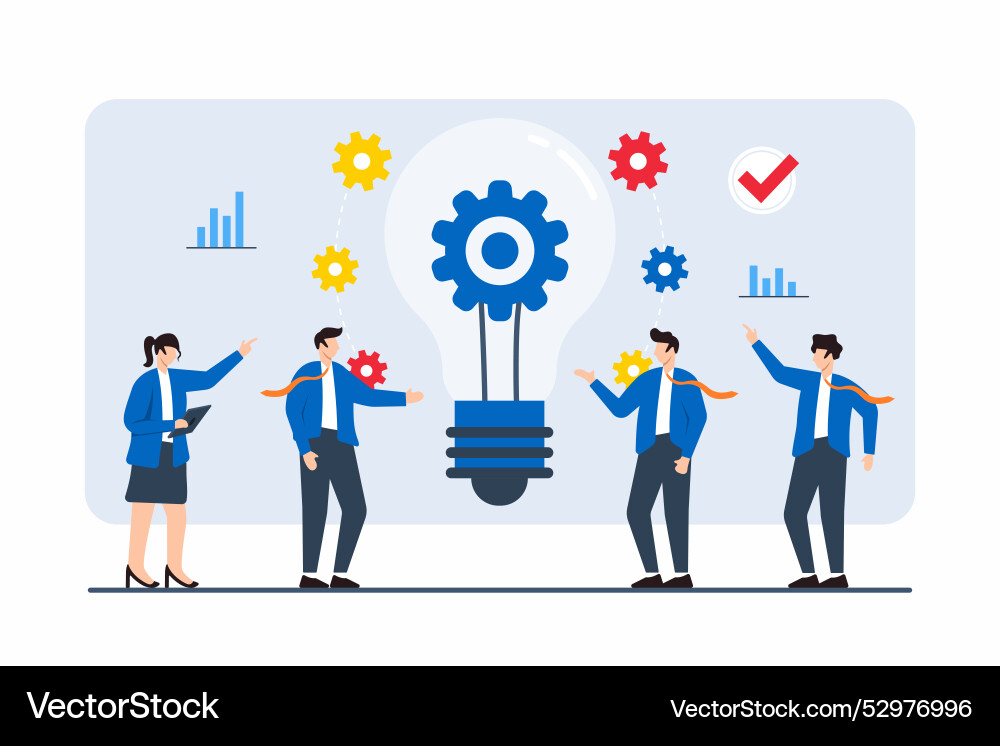 Flat of colleagues supporting lightbulb idea Vector Image