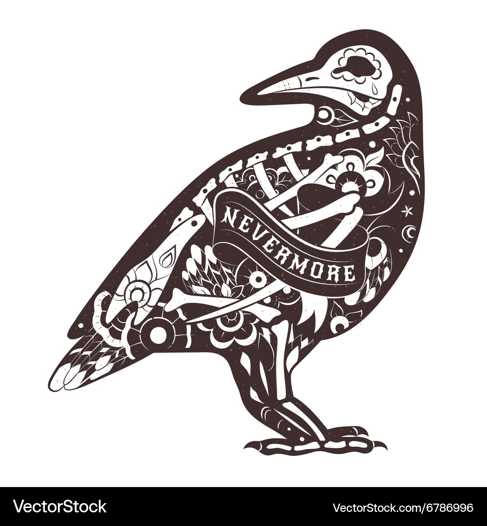 Floral Skeleton Crow Royalty Free Vector Image