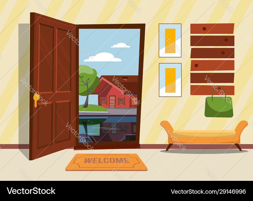 Interior hallway with open door a coat Royalty Free Vector