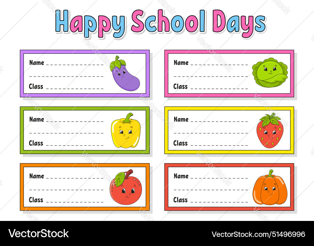 Name and class back to school labels set stickers Vector Image