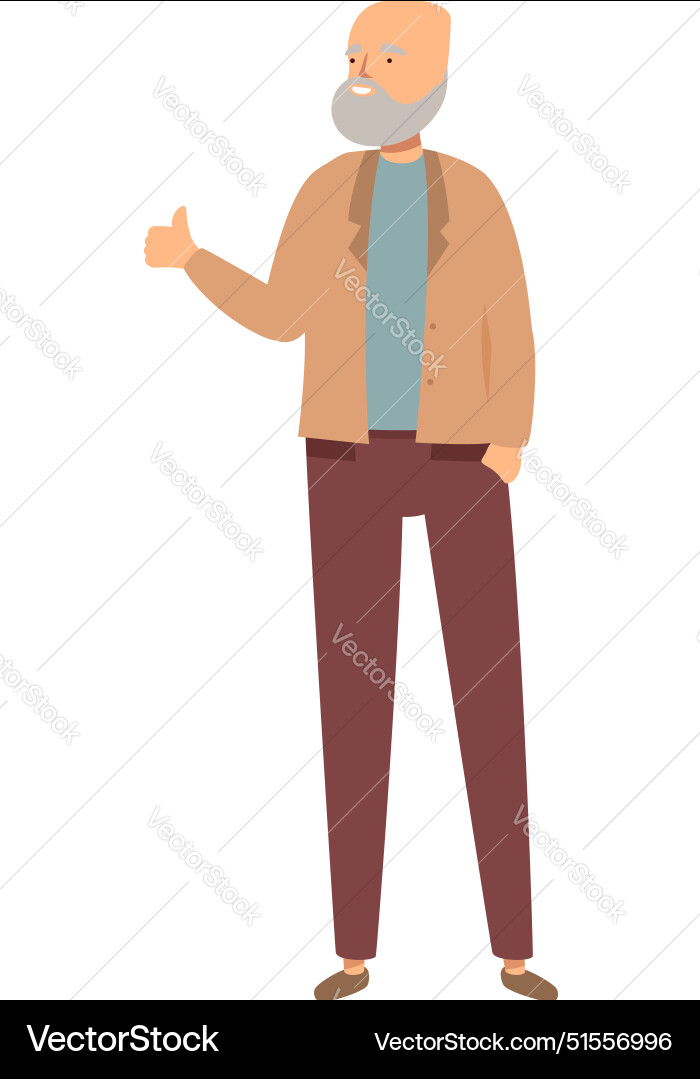 Senior man with beard showing thumbs up approving Vector Image