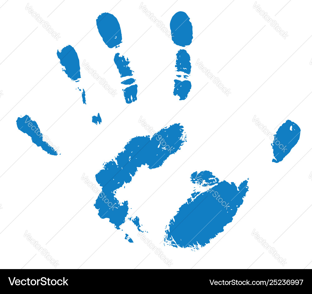 Blue human handprint on white Royalty Free Vector Image