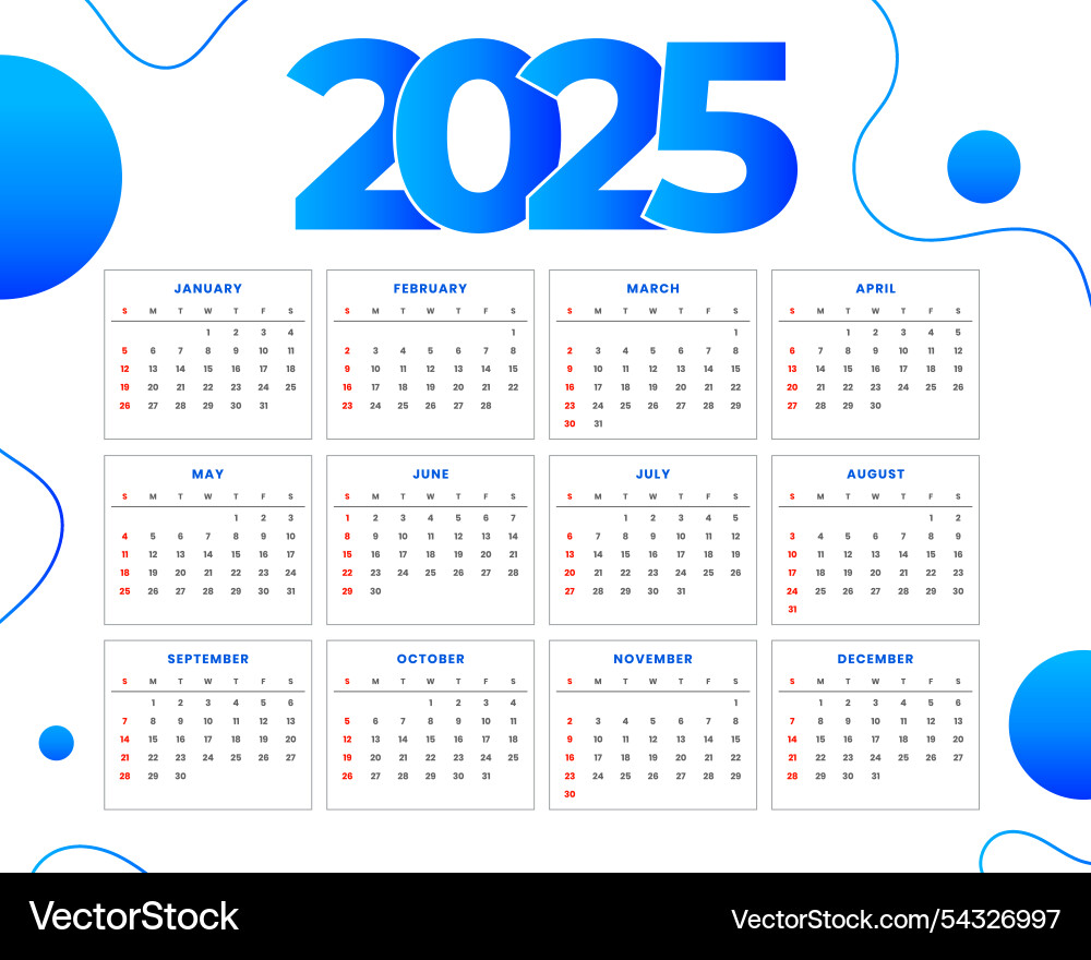 Blue white 2025 wall calendar template Royalty Free Vector