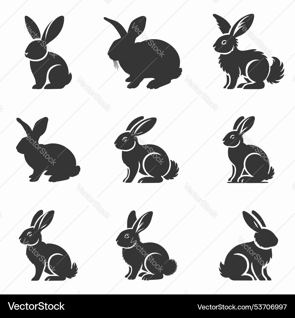 Bunny silhouettes collection Royalty Free Vector Image