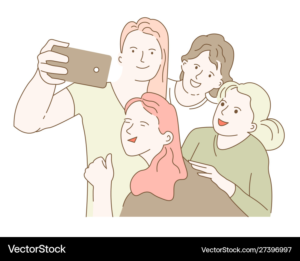 Four young women taking a group selfie Royalty Free Vector