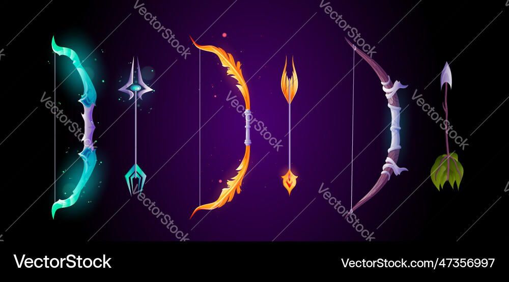 Magic bow with arrow weapon 3d fantasy game icon Vector Image